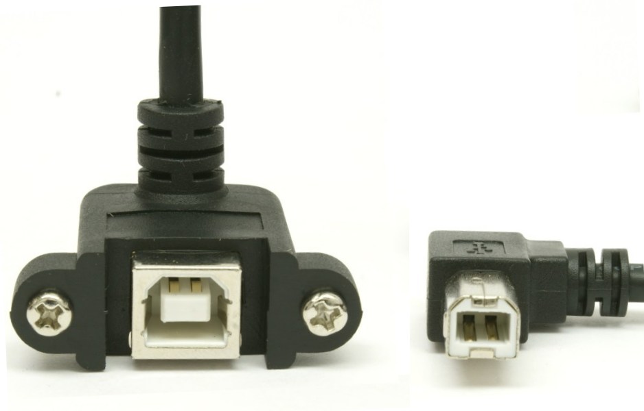 USB 2.0 B Panel Connector with Angled Male